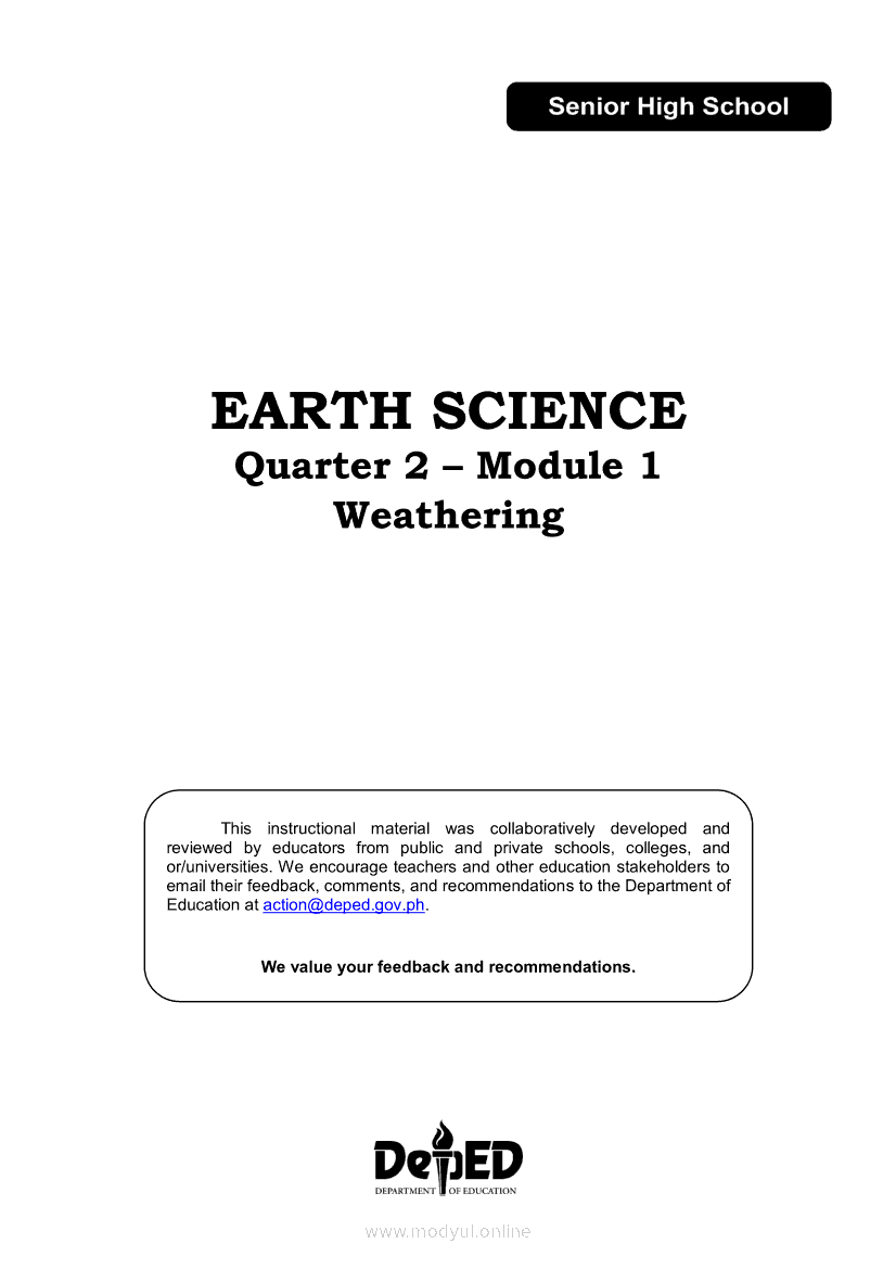 Earth Science Quarter 2 Module 1 Weathering SHS Modules