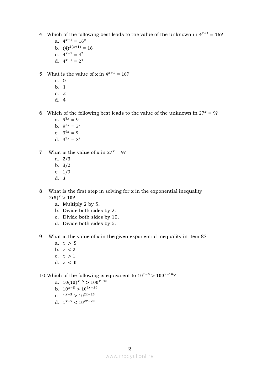 General Mathematics Module 17 Exponential Functions Equations And