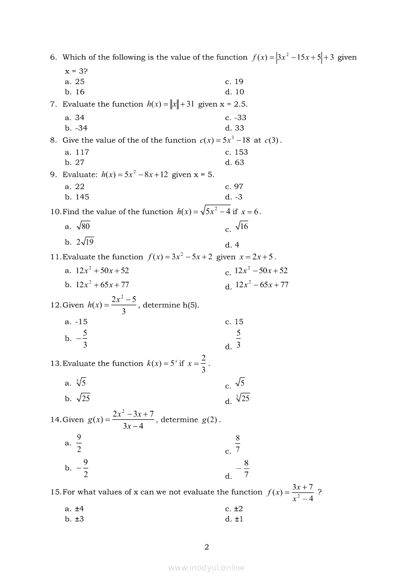 General Mathematics Module 2 Evaluating Functions SHS Modules General Mathematics Module 2 Evaluating Functions SHS Modules