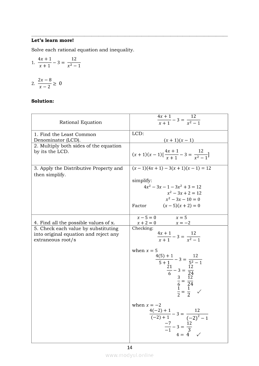 General Mathematics Module 6 Solving Rational Equations And